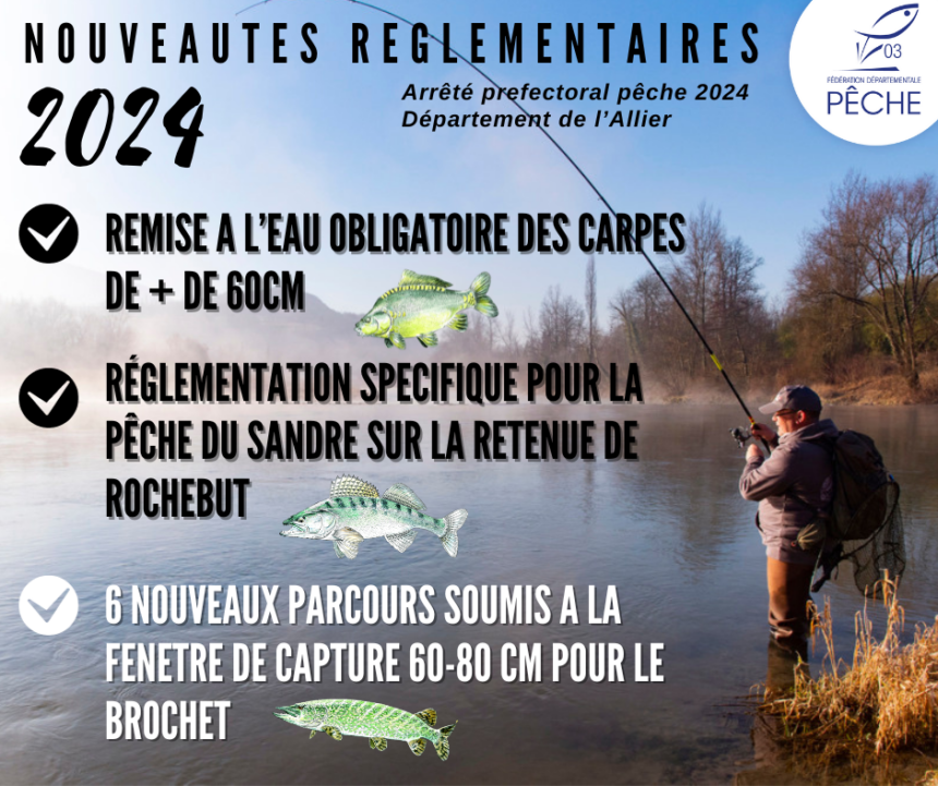 Nouveautés réglementaires 2024 pour le département de l'Allier - Fédération de Pêche de l'Allier